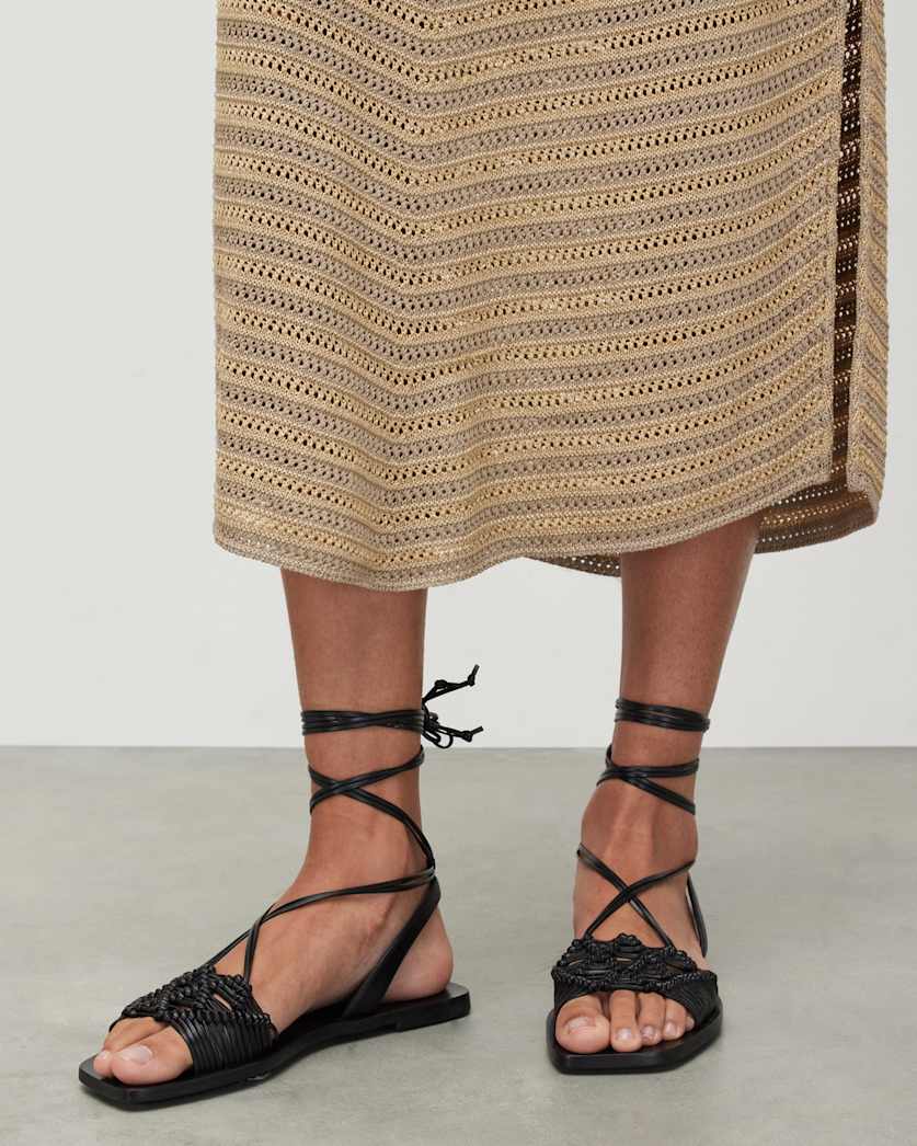 Donna Leather Rope Strappy Sandals Black | ALLSAINTS